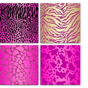 Hot Pink Glitter Safari Animal Print Digital Paper | Magenta Cheetah ...