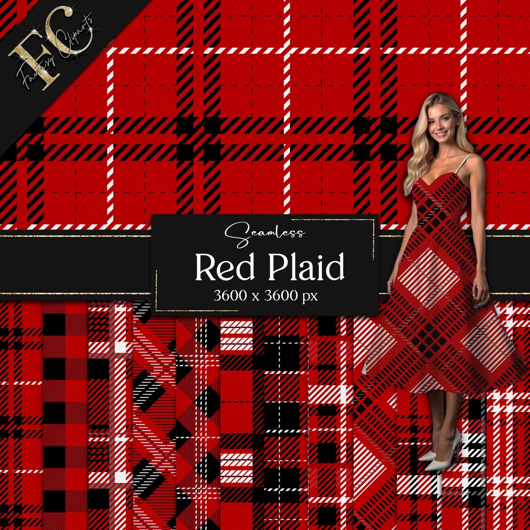 Red Plaid Digital Paper Classic Tartan Patterns Seamless Gingham Prints ...