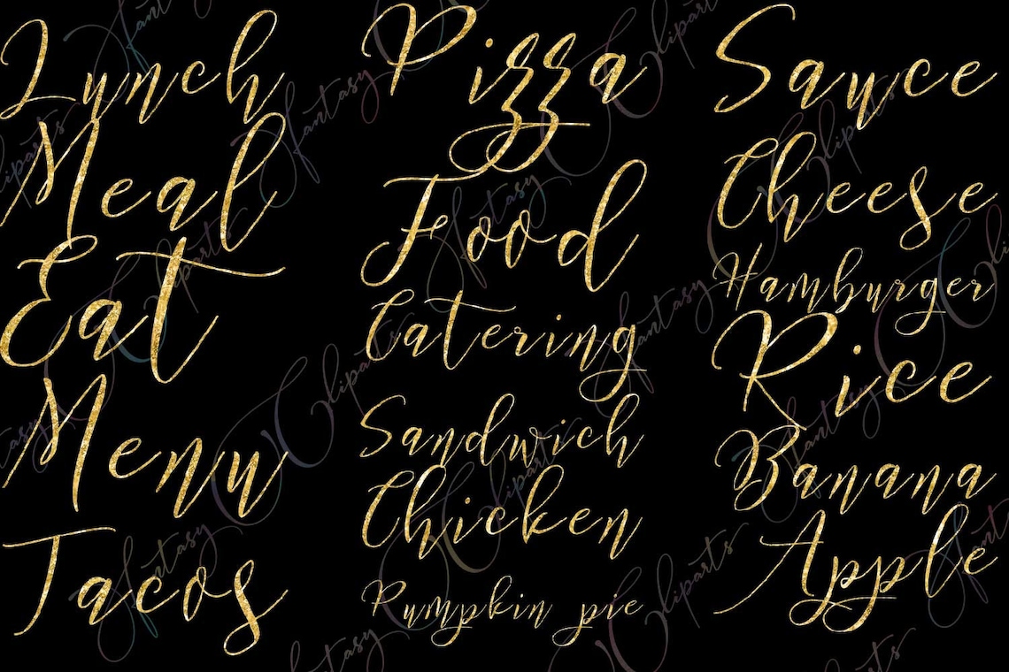 Gold Glitter Food Word Art in Png Format Golden Lettering - Etsy
