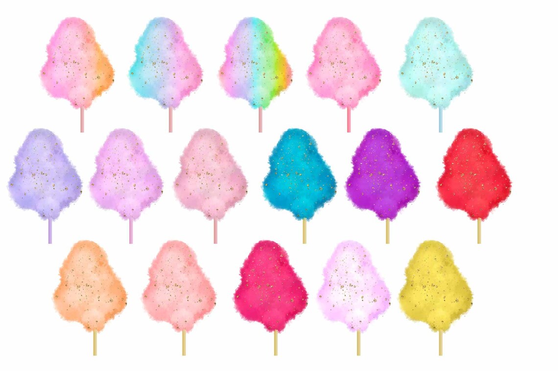 Cotton Candy Digital Clipart Watercolor Sweets Fluffy Clip - Etsy