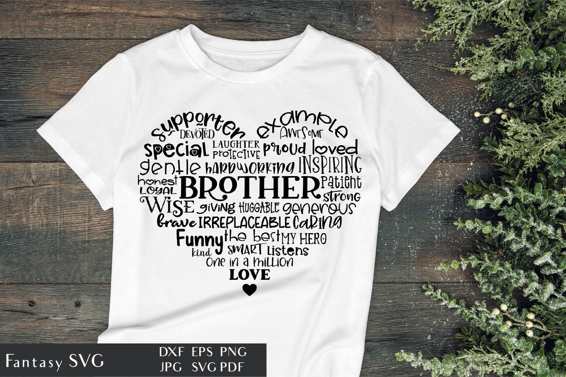 Brother Heart Shaped Word Art Typography Heart | Etsy