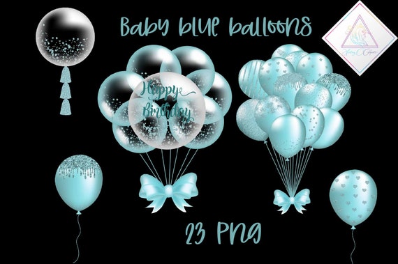 Baby blue balloons, party clip art, pastel baby shower, shimmer glitter ...
