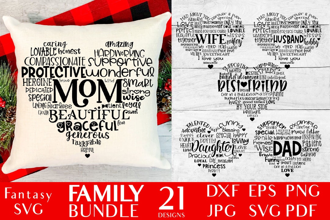Family Heart - Shaped Word Art BUNDLE | Christmas SVG Cut Files ...