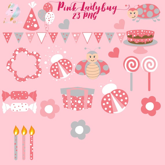 Pink ladybug clipart, lady bug clip art, cute insects, birthday party ...
