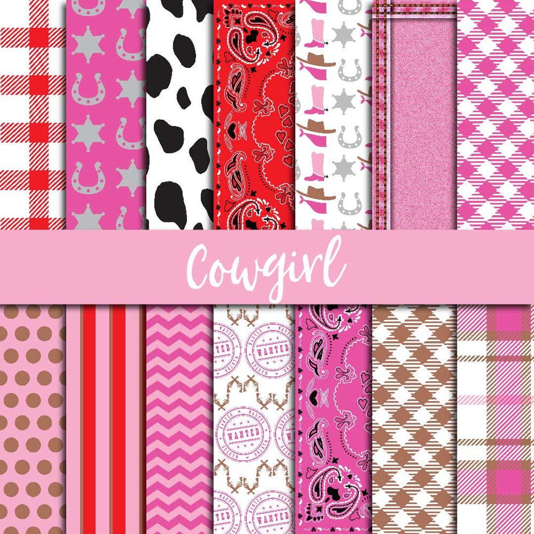 Cowgirl Paper Pack, Digital Paper, Western Scrapbook, Cowgirl ...
