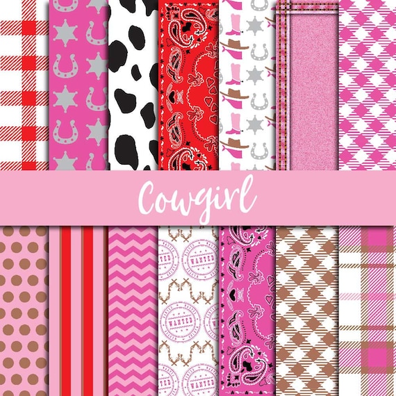 Cowgirl paper pack, digital paper, western scrapbook, cowgirl ...