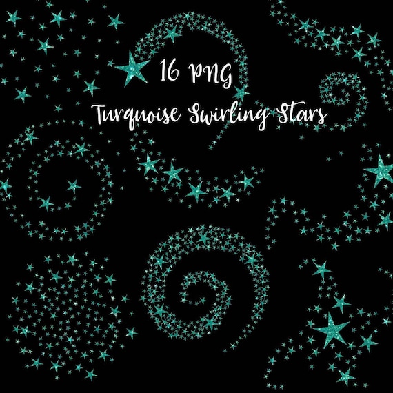 Turquoise stars, glitter star clipart, swirling stars, mermaid stars ...