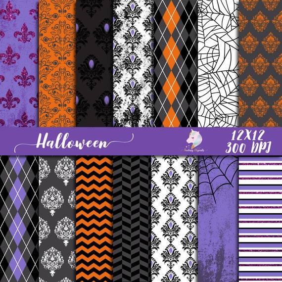 Halloween paper pack, scrapbook paper, digital paper, black spider web ...