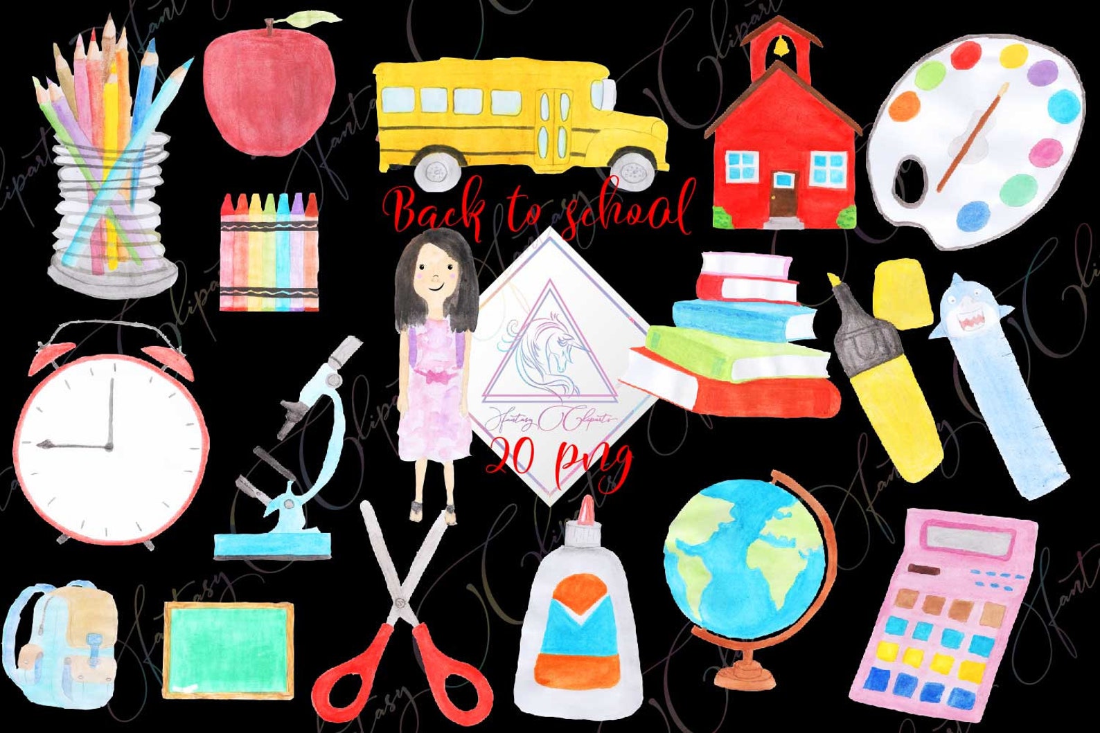 Hand Drawn Watercolor Back to School Illustrations Kids - Etsy