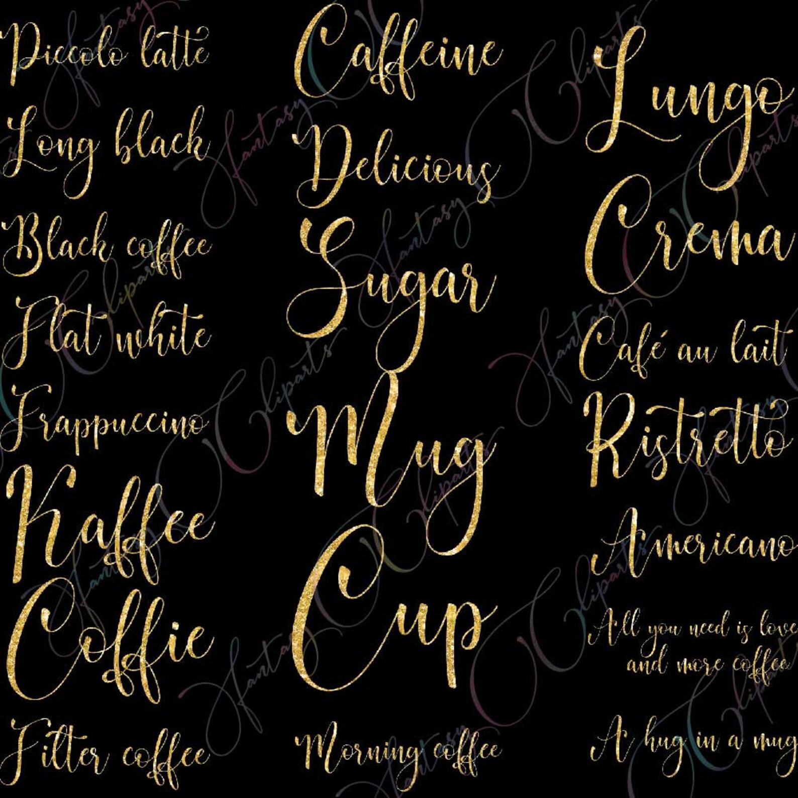 Coffee Word Art Coffee Clipart Coffee Clip Art Gold Glitter - Etsy