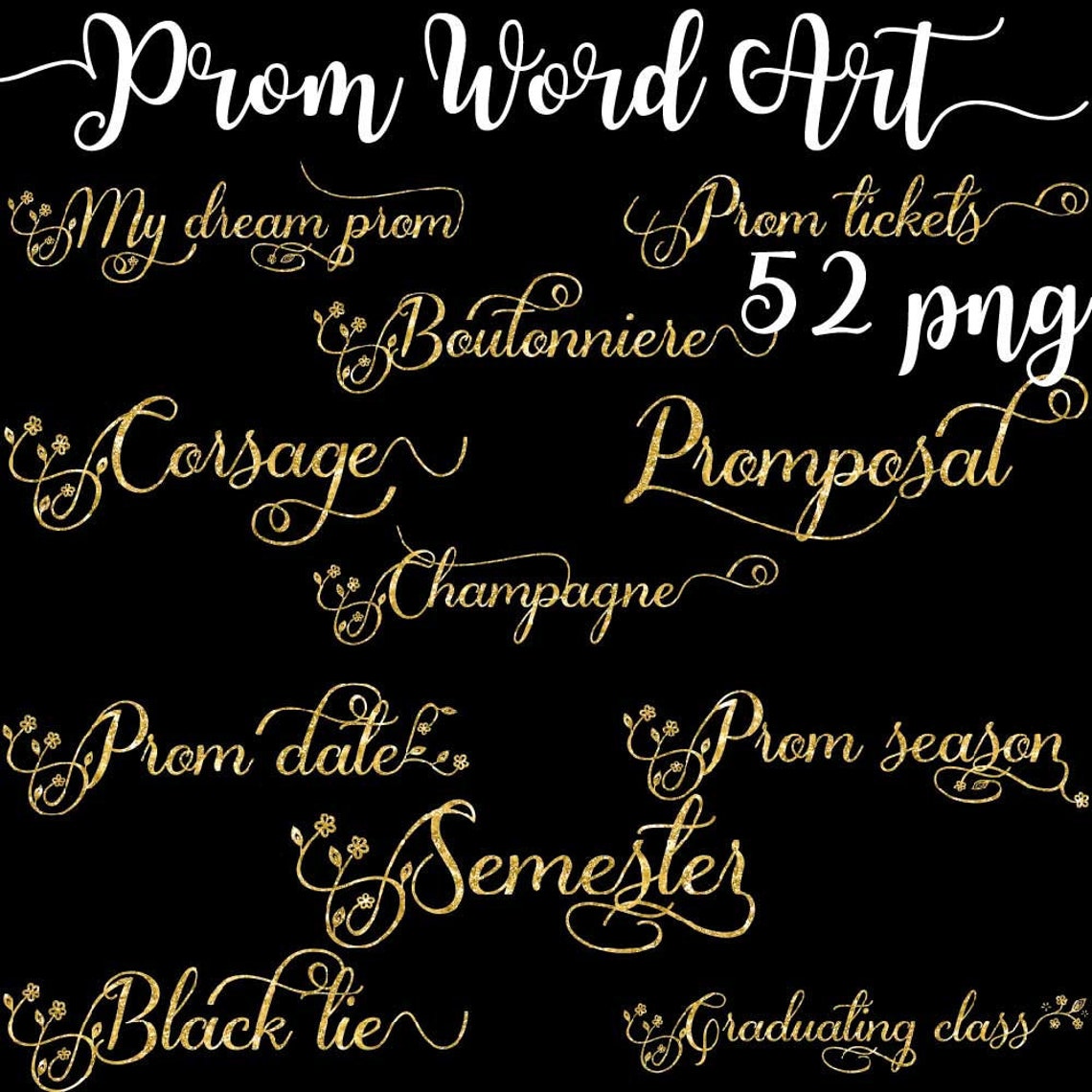 Prom Word Art Promenade Clipart Gold Glitter Letters Common - Etsy