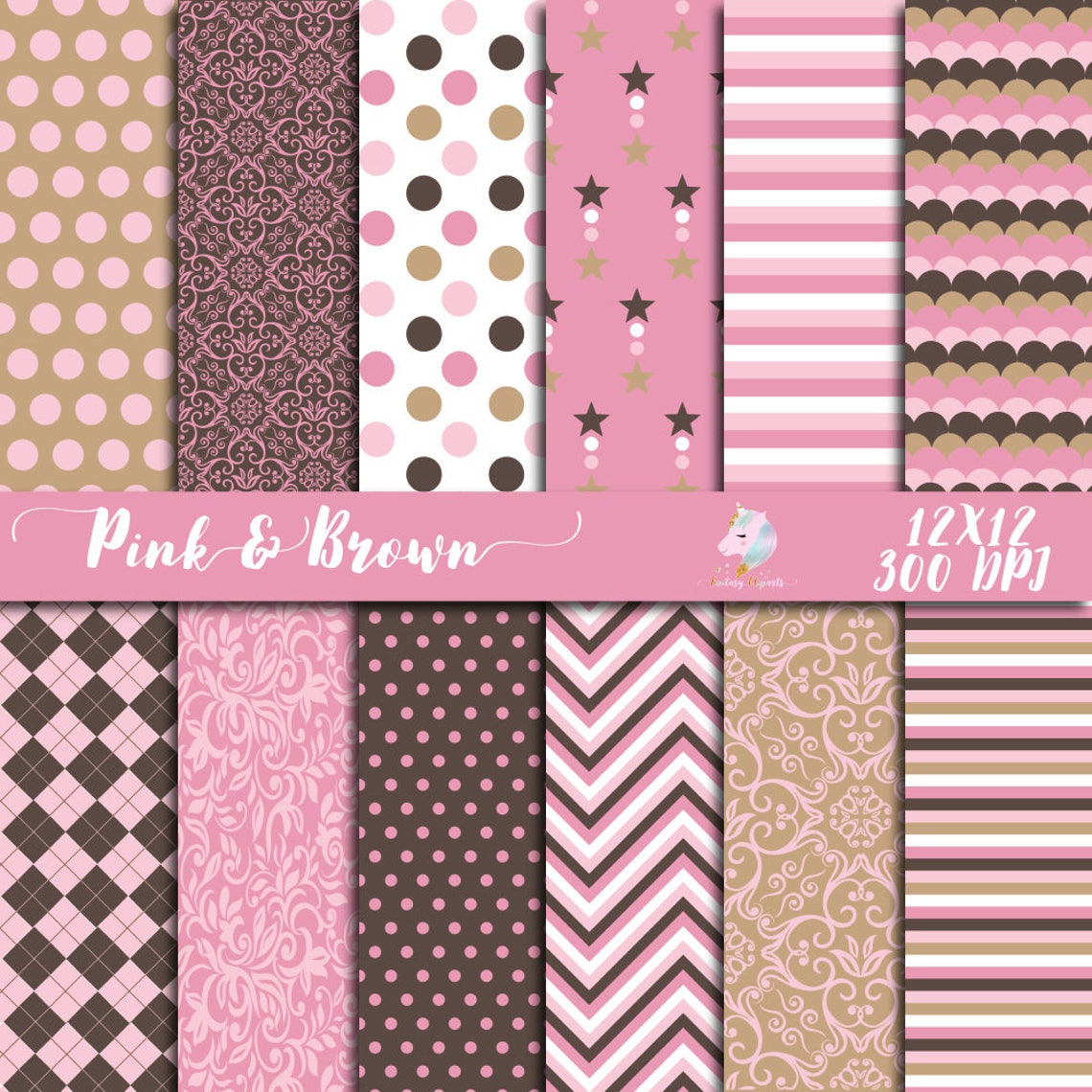 Pink and Brown Paper Digital Paper Pink Paper Pack Brown - Etsy
