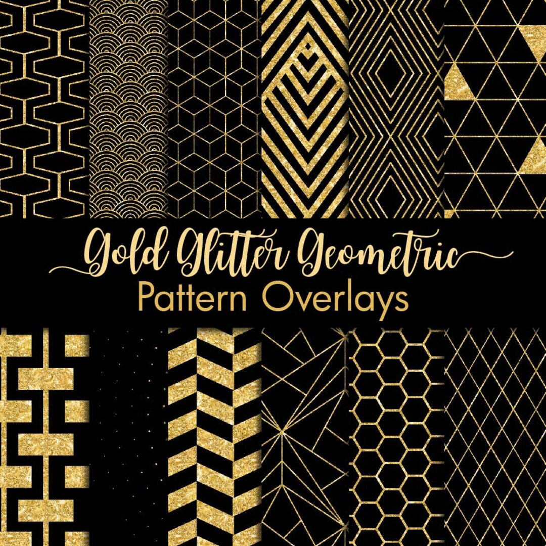 Geometric Pattern, Gold Glitter Clipart, Art Deco Overlays, Pattern ...