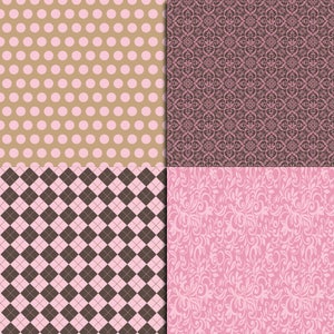 Pink and Brown Paper, Digital Paper, Pink Paper Pack, Brown Damask ...
