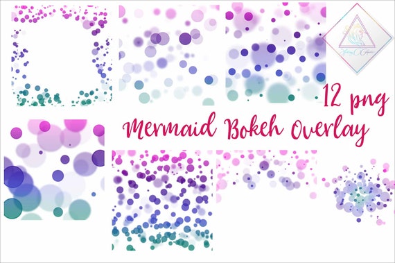 Mermaid bokeh, overlay clipart, purple teal pink, blurry borders ...