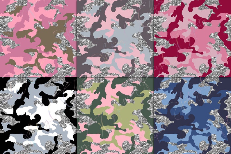 Camouflage Digital Paper With Silver Glitter Details - Etsy