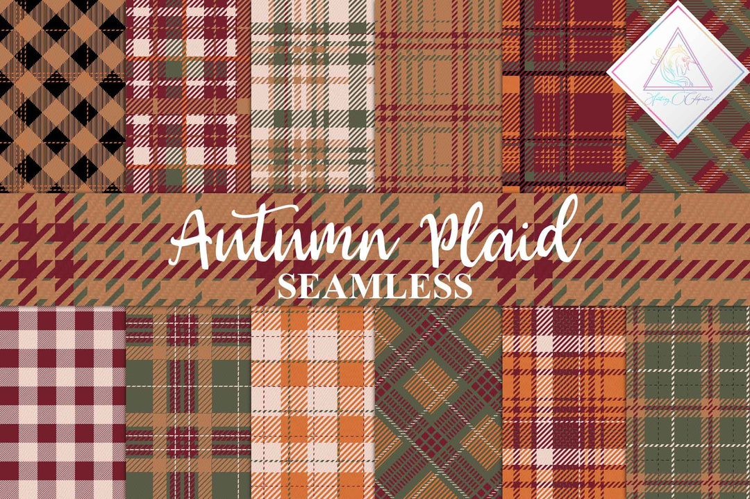 Autumn Plaid, Fall Digital Paper, Burgundy Tartan, Seamless Patterns ...