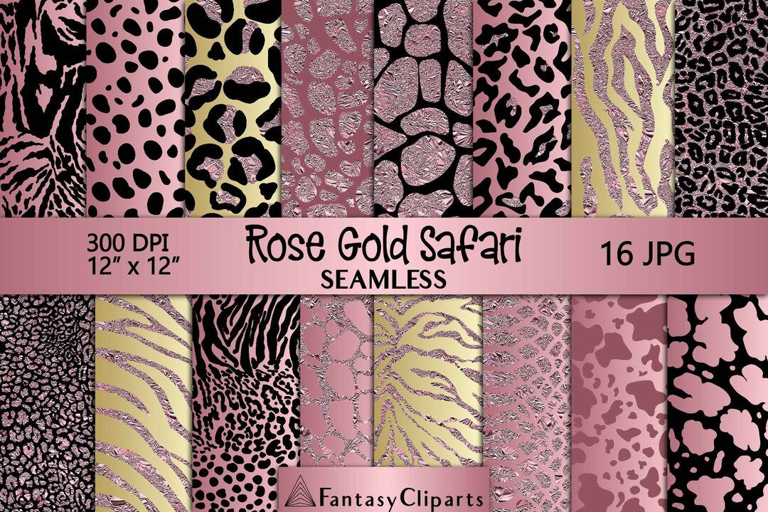 Rose Gold Glitter Safari Animal Print Digital Paper | Blush Cheetah ...