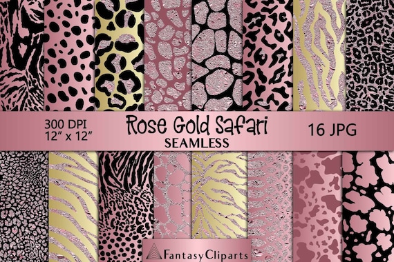 Rose Gold Glitter Safari Animal Print Digital Paper | Blush Cheetah ...