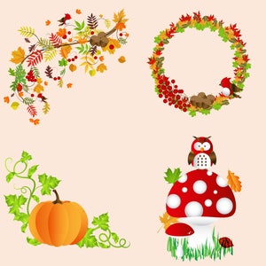 Autumn Clipart, Fall Clip Art Set, Autumn Wreaths, Leaves Confetti ...
