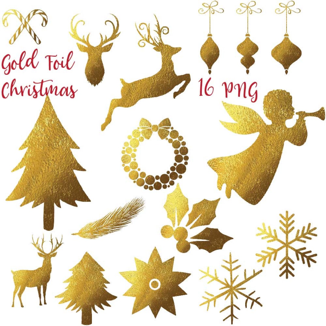 Gold Foil Christmas, Christmas Clipart, Gold Deer Silhouette, Golden ...