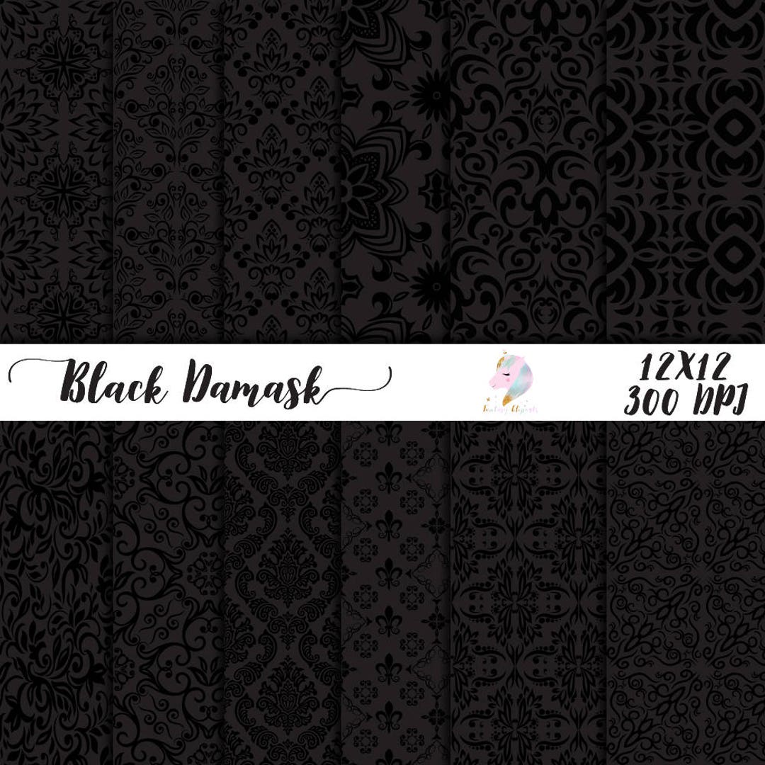 Damask Digital Paper, Black Damask, Black on Black, Floral Paper Pack ...