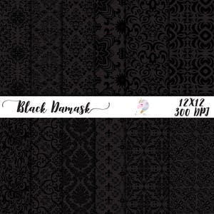 Damask Digital Paper, Black Damask, Black on Black, Floral Paper Pack ...
