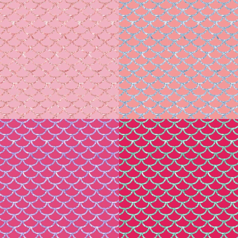 Pink Digital Paper Mermaid Scales Glitter Backgrounds Shiny - Etsy