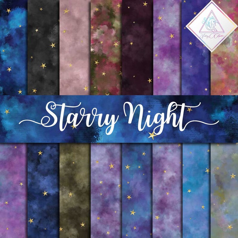 Starry Night Digital Paper Watercolor Paper Whimsical - Etsy