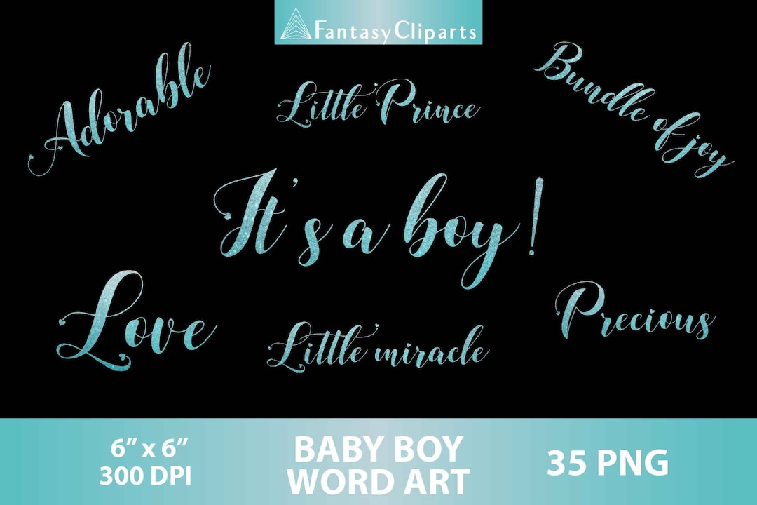 Baby Boy Baby Shower Word Art Clipart | Blue Glitter Ombre Clip Art ...