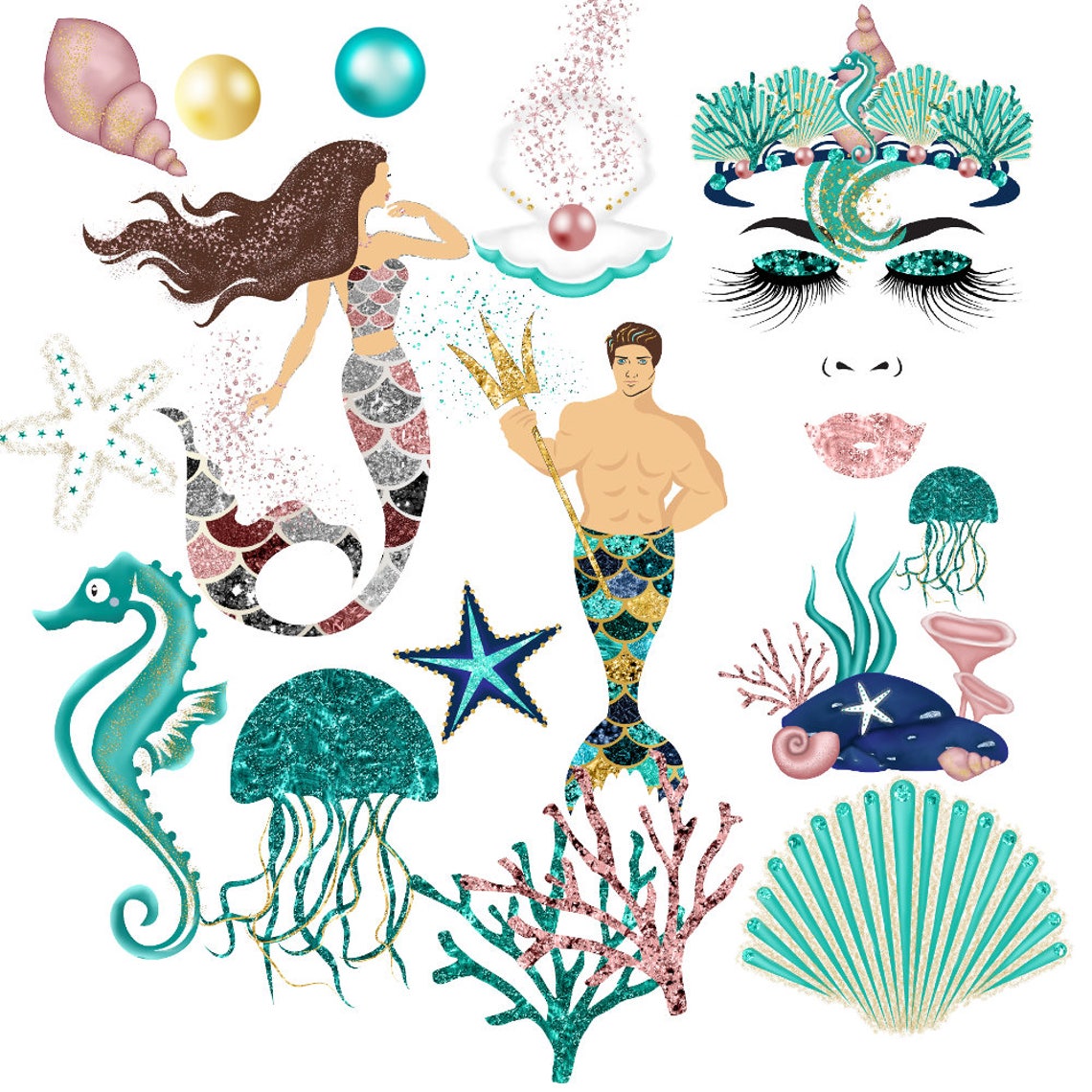 Mermaid Clipart Glitter Mermaids African American Mermaid - Etsy