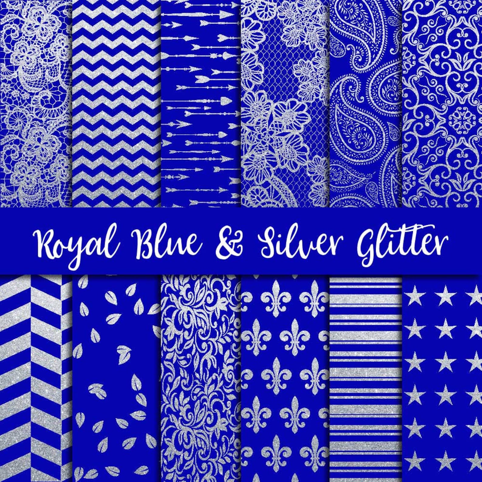 Royal Blue Silver Glitter Pattern Blue Digital Paper - Etsy