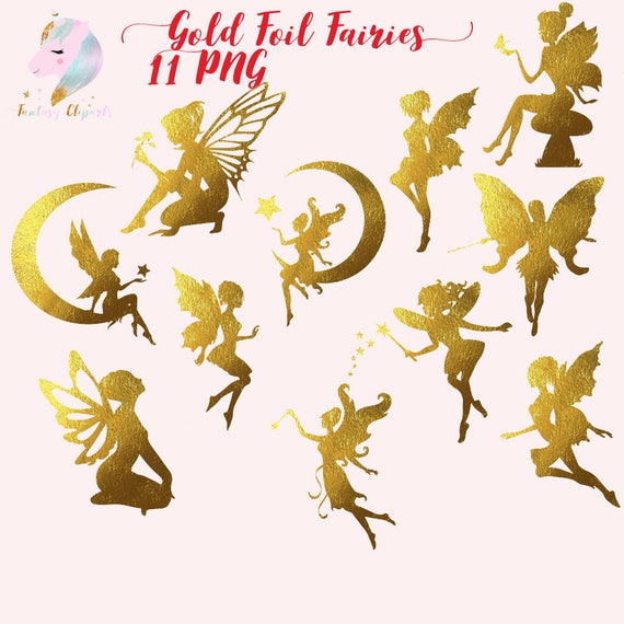 Gold foil fairies, fairy clip art, gold foil clipart, fairy silhouettes ...
