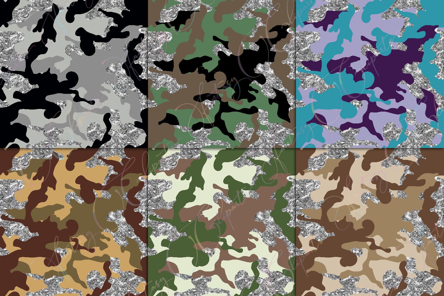 Camouflage Digital Paper With Silver Glitter Details - Etsy