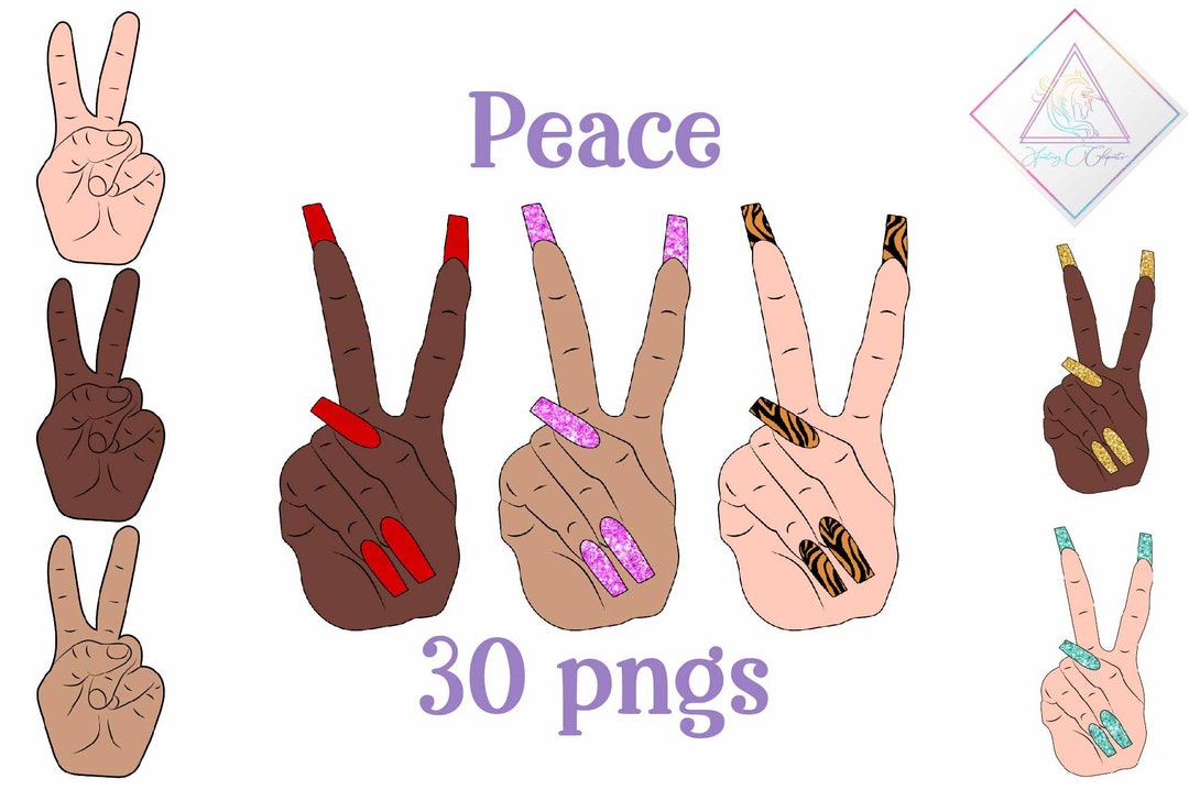 Peace Signs, Two Fingers, African American, Nails Clipart, Woman ...
