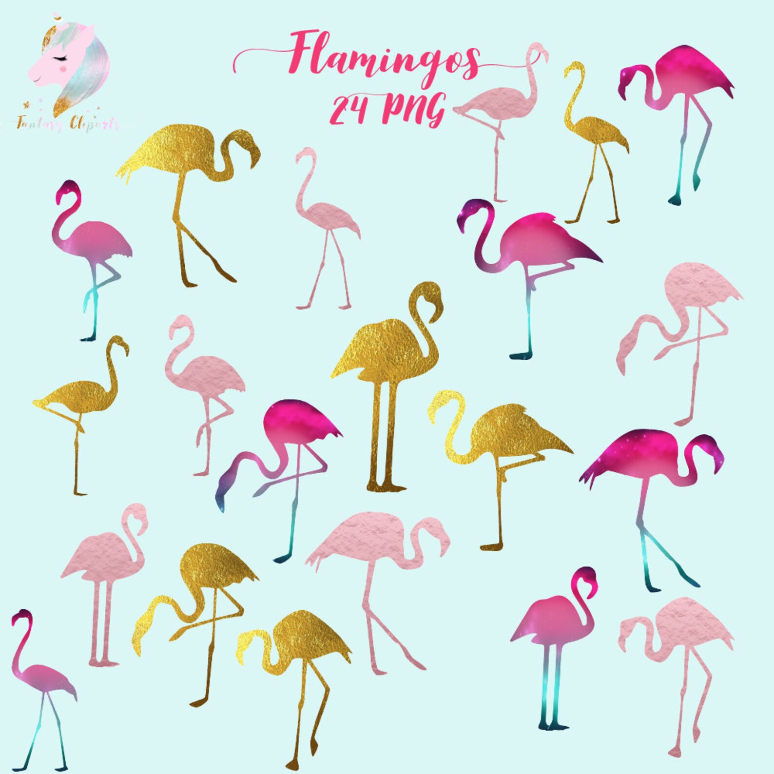 Flamingo Clipart Flamingos Clip Art Gold Foil Flamingo Rose - Etsy