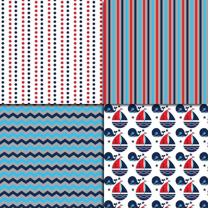 Nautical backgrounds blue digital paper summer birthday | Etsy