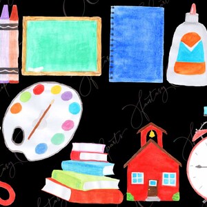 Hand Drawn Watercolor Back to School Illustrations, Kids Clipart Set in ...
