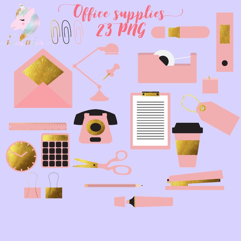 Office Supplies School Clipart Stationery Clip Art Rose - Etsy