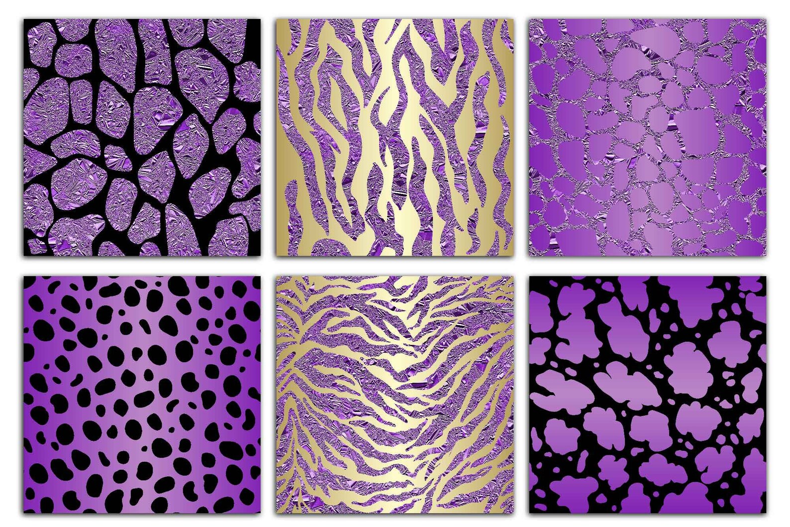 Purple Glitter Safari Animal Print Digital Paper Violet - Etsy