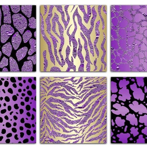 Purple Glitter Safari Animal Print Digital Paper | Violet Cheetah ...