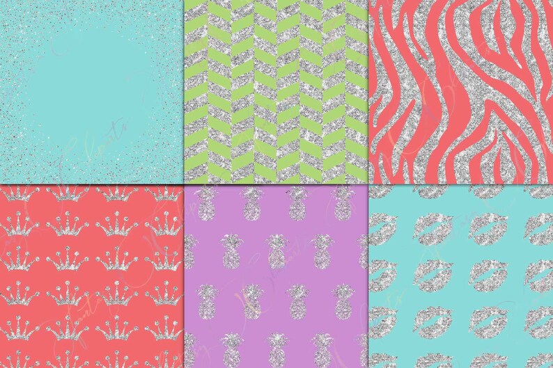 Modern California Digital Paper Silver Glitter Pattern - Etsy