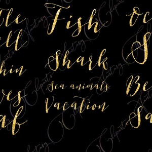 Ocean Word Art in Png, Sea Life Common Words Clipart in Gold Glitter ...