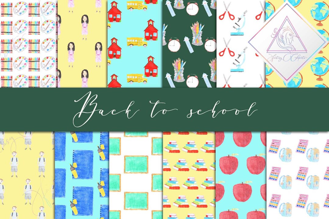 Watercolor Back to School Digital Paper Pack, Watercolour Scrapbooking ...