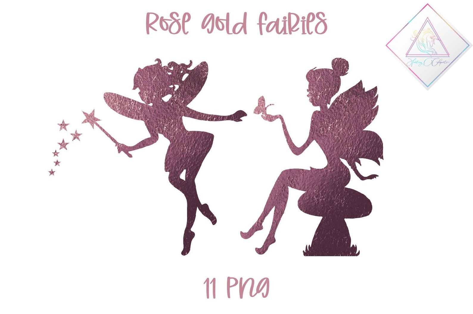 Rose Gold Fairies Fairy Clip Art Gold Foil Clipart Blush - Etsy