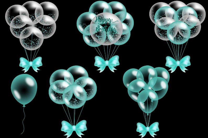 Turquoise Balloons Party Clip Art Baby Shower Shimmer - Etsy