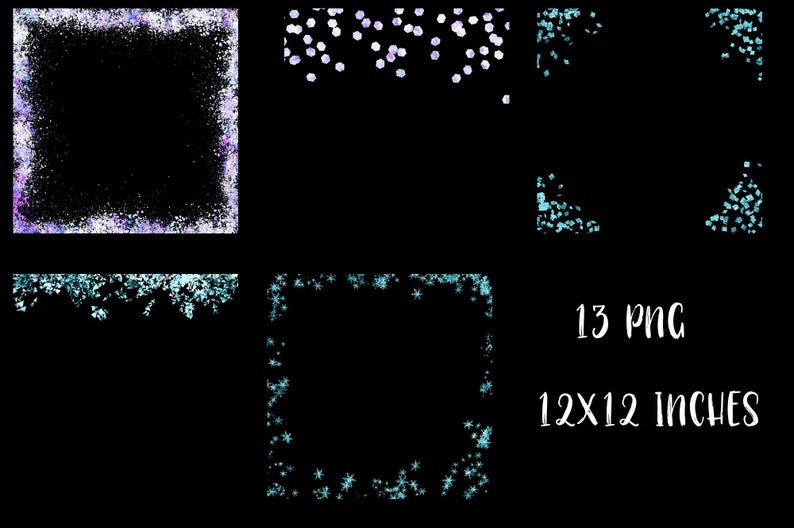 Frosted Borders Clipart Overlay Iridescent Snow Turquoise - Etsy