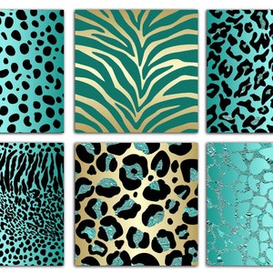 Turquoise Glitter Safari Animal Print Digital Paper | Teal Cheetah ...