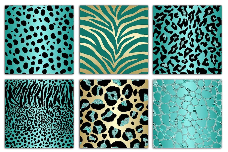 Turquoise Glitter Safari Animal Print Digital Paper Teal - Etsy