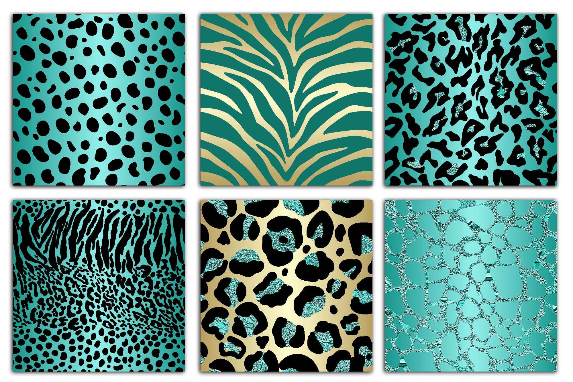 Turquoise Glitter Safari Animal Print Digital Paper | Teal Cheetah ...